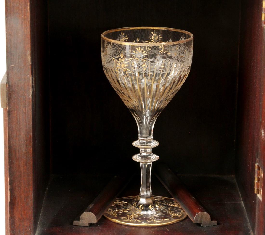 A VERY SPECIAL CRYSTAL CHALICE IN A FANCY WALNUT CASE