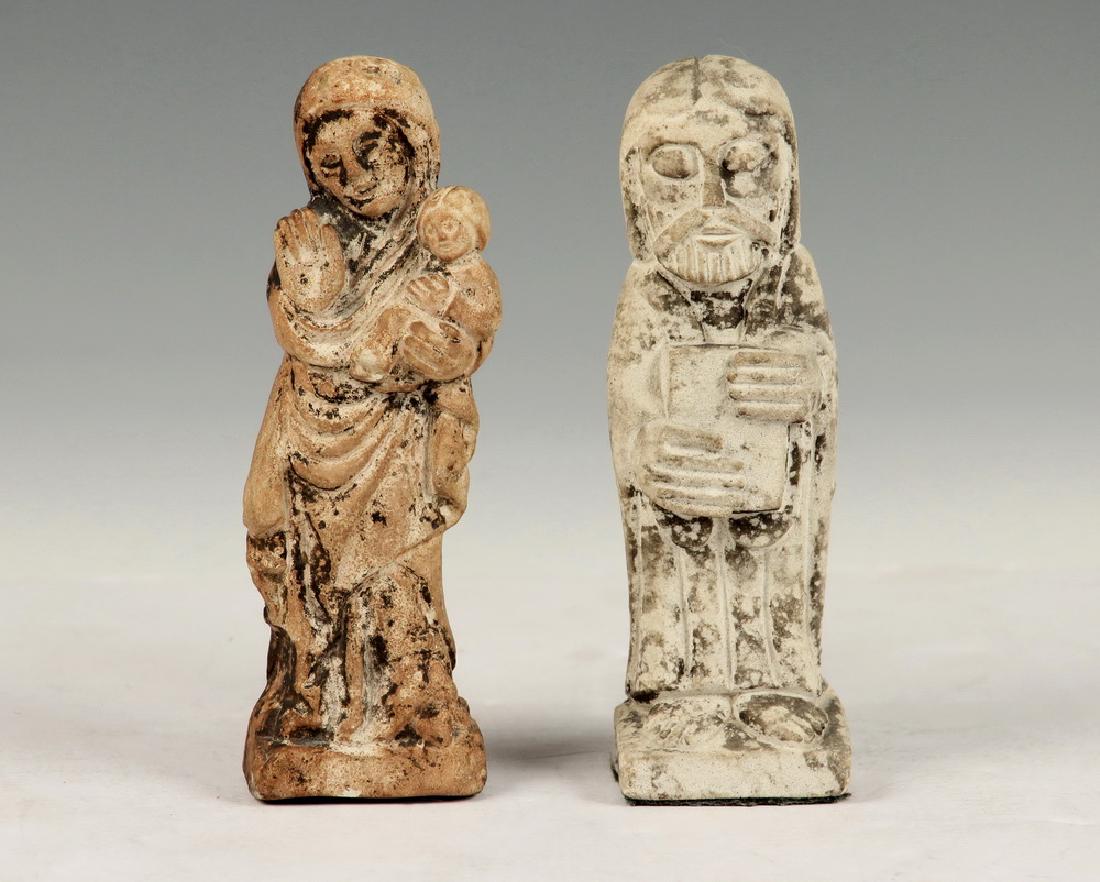 (2) CARVED LIMESTONE RELIGIOUS ICONS