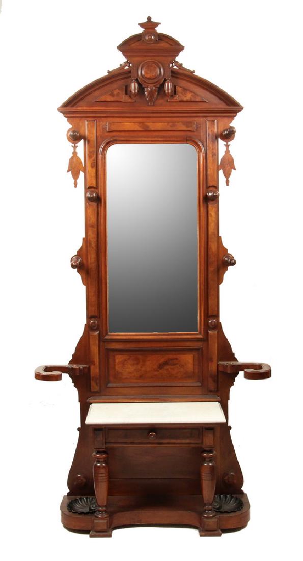 VICTORIAN WALNUT MARBLE TOP HALL STAND