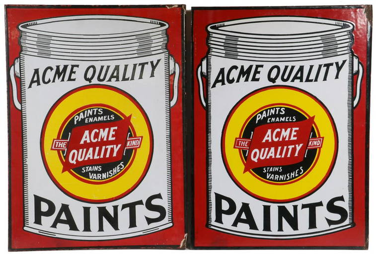 Pr Of Enameled Wall Mounted Acme Paint Advertisement