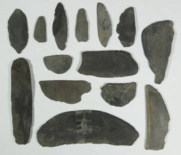 (14) Archaic Yup'ik Eskimo Slate Ulu Knife Blades