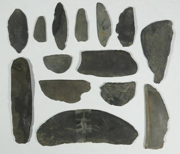 (14) Archaic Yup'ik Eskimo Slate Ulu Knife Blades