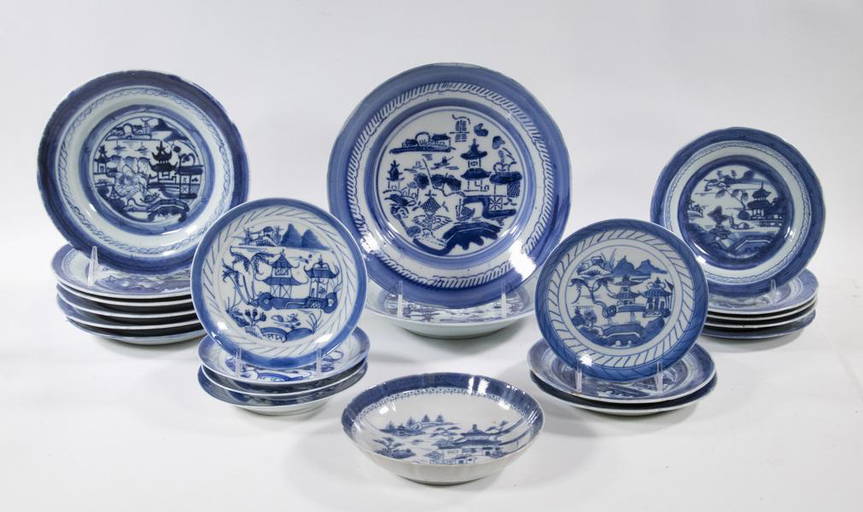 (21) Chinese Blue & White Plates And Bowls