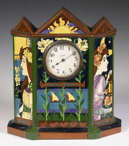 Art Nouveau Foley "intarsio" Pottery Mantel Clock
