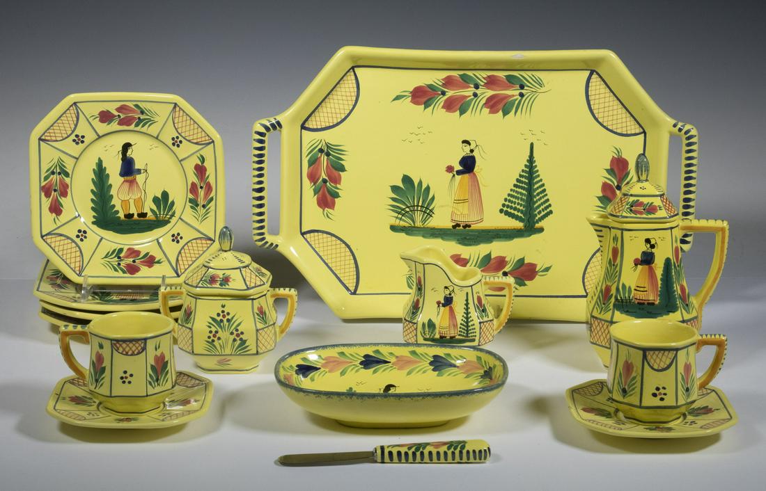 Quimper Soleil Yellow Pottery Tea Set