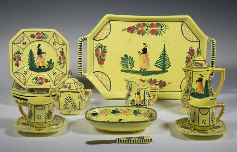 Quimper Soleil Yellow Pottery Tea Set