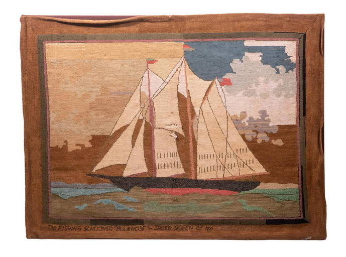Canadian Hooked Rug Of Schooner "bluenose"
