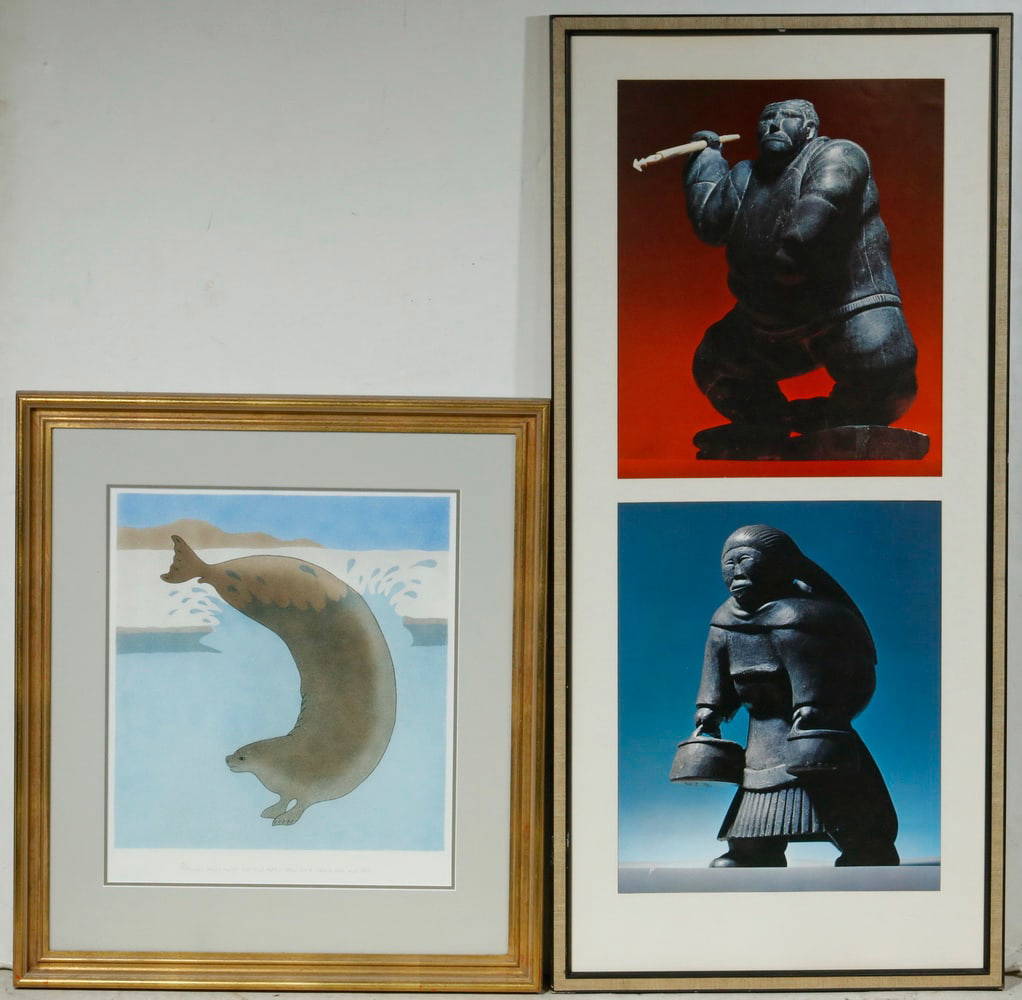 Framed Inuit Print Plus A Pr Of Photos Of Inuit Sculpture In A Second ...