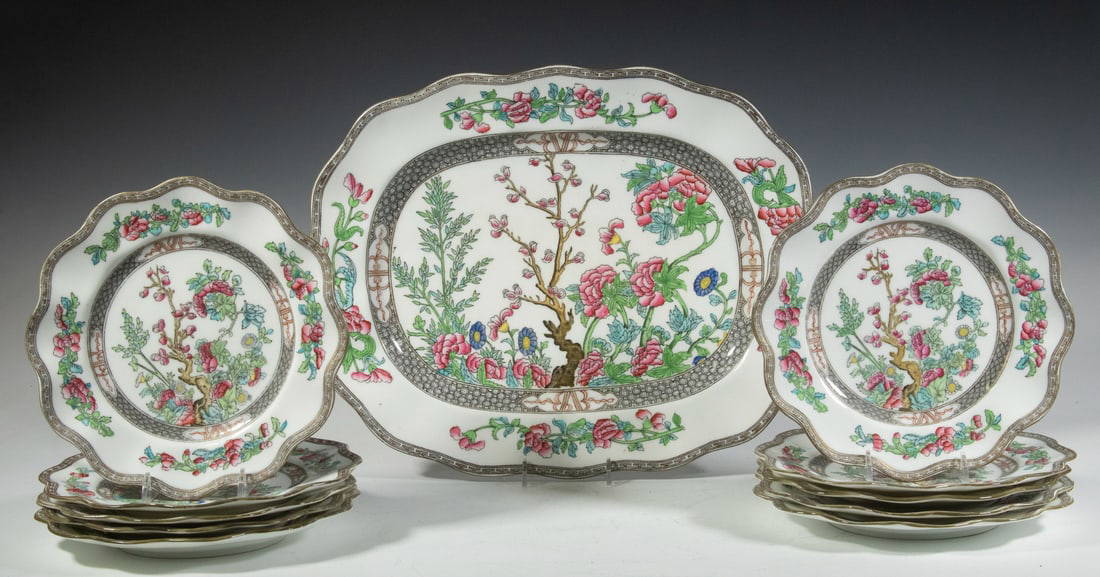 Coalport "indian Tree" China Platter & Plates Auction
