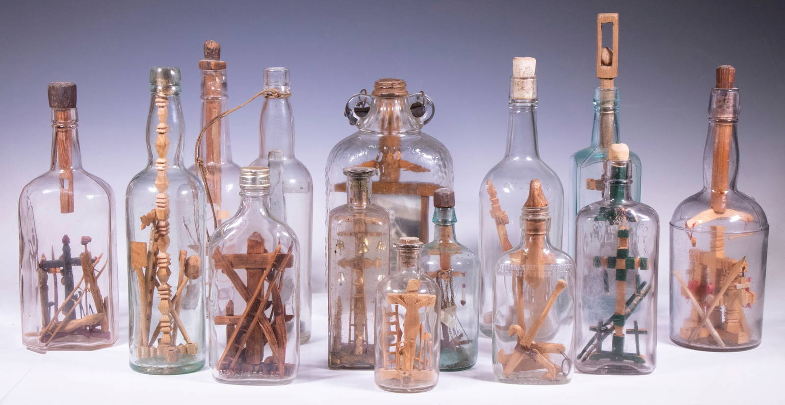 (14) American Folk Art Whimseys In Bottles Auction
