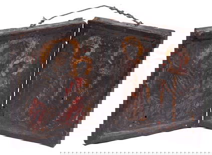 19th C. Greek Orthodox Wood Triptych Icon Auction