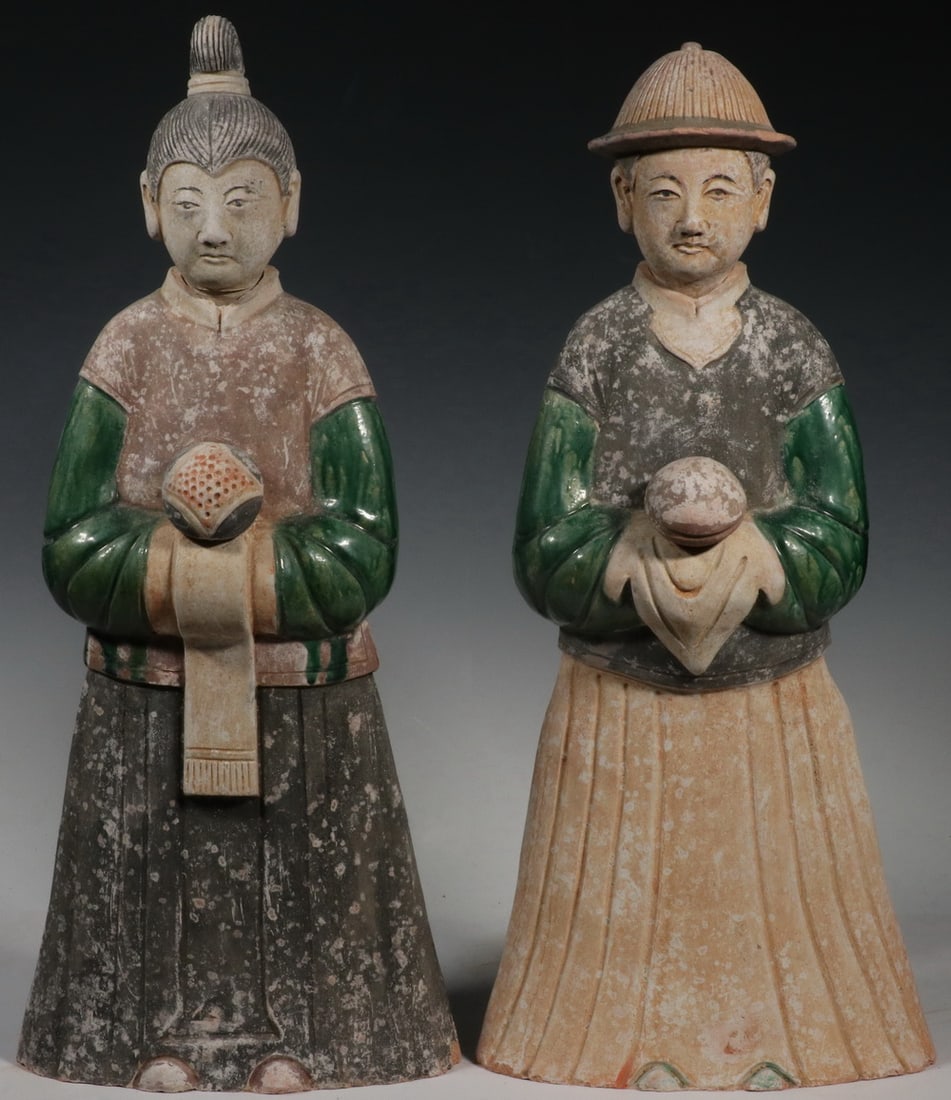 Small Pr Of Ming Pottery Temple Figures, Male & Female Auction