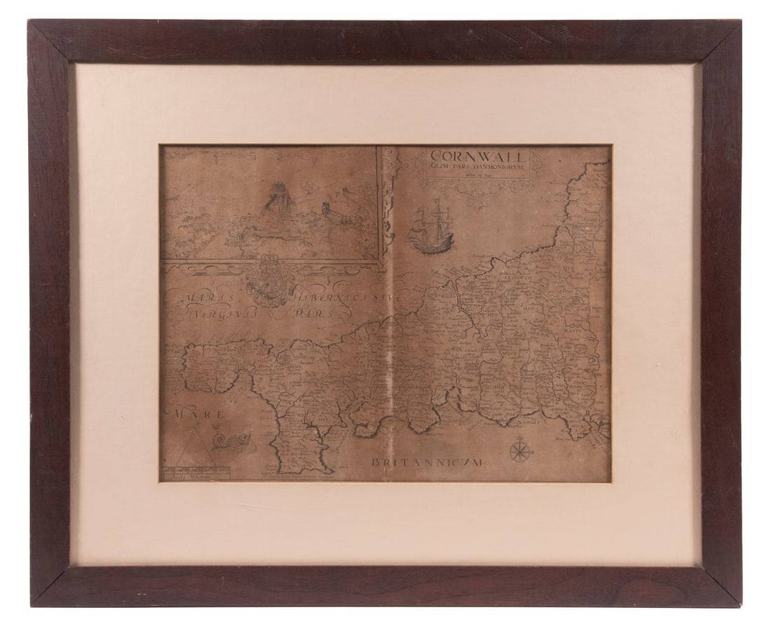 Early 17th C. Elizabethan Engraved Map Of Cornwall By William Kip After ...