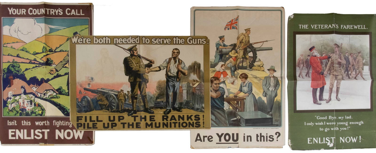 (4) British Wwi Recruitment Posters, Pictorial Auction