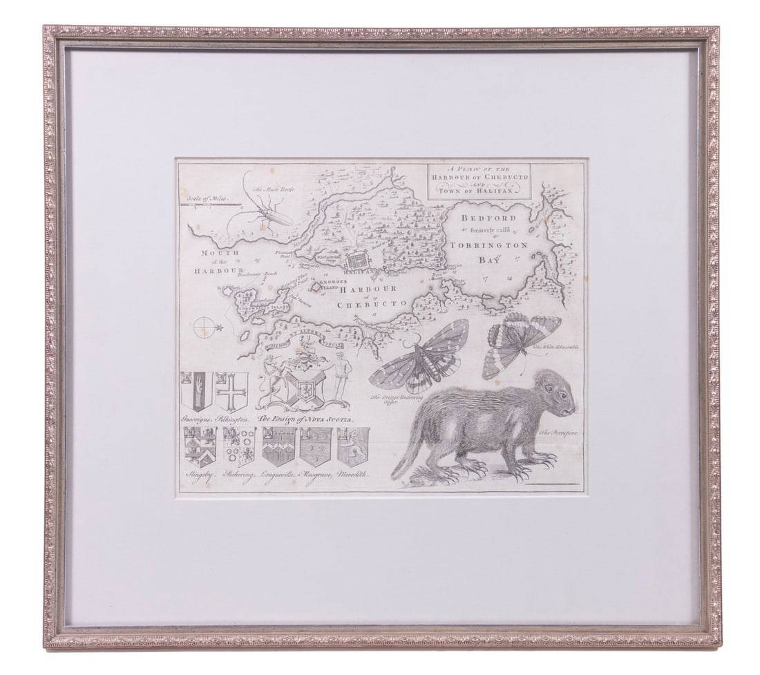 18th C. Antique Map: Harbour Of Chebucto, Framed Auction