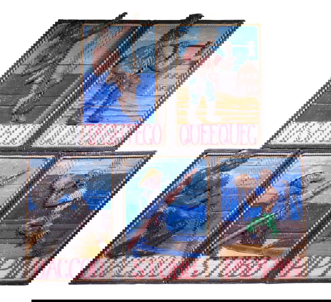 (5) Folk Art Panels Of Sailors From Moby Dick, By Jarvis Boone Auction