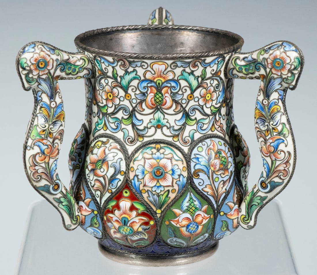 Feodor Ruckert Silver Cloisonne Enamel Loving Cup Auction
