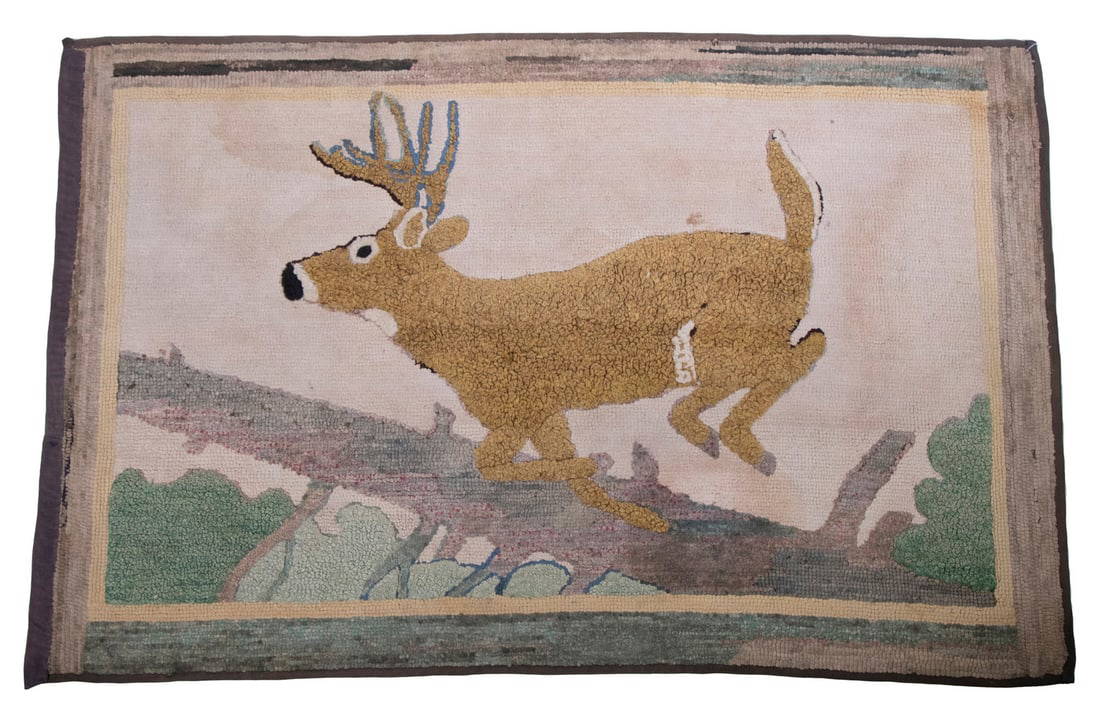 Hooked Rug Of Leaping Deer, Circa 1920 Auction