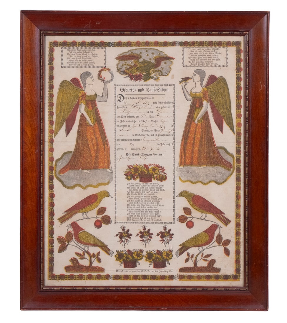 19th C. Penn Dutch Birth Fraktur Auction