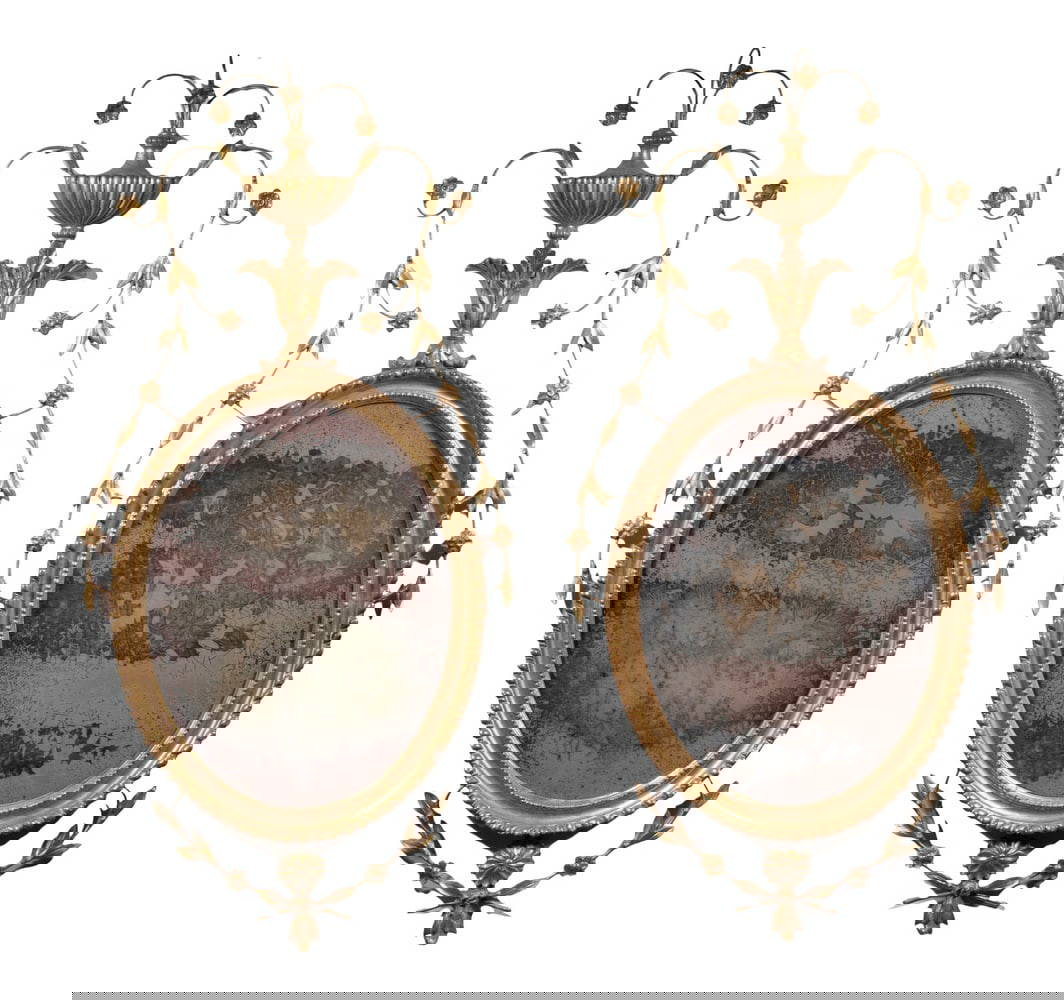 Pair Of Small Oval Federal Period Gilt Mirrors Auction