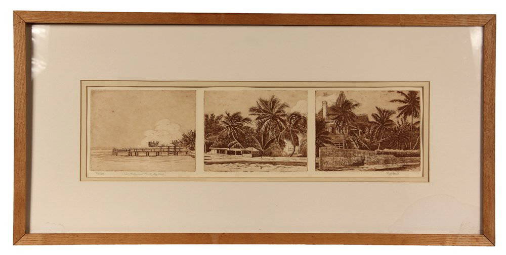 Etching Triptych "southernmost Point, Key West" By