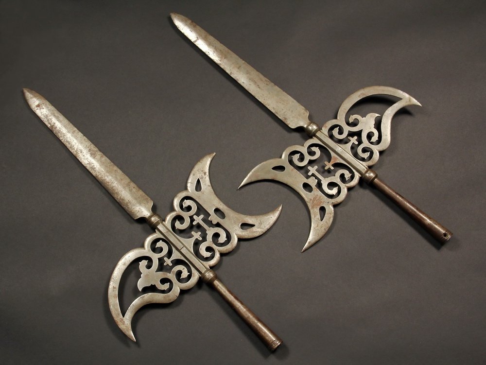 PAIR OF HALBERD HEADS - 19th c. Spanish Colonial,