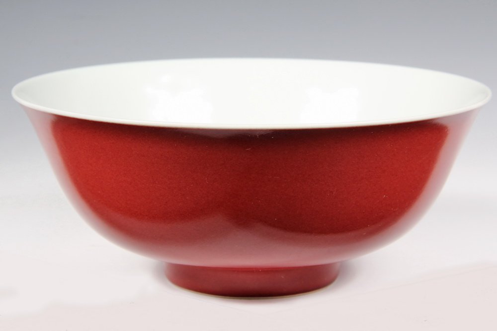 CHINESE PORCELAIN BOWL - Copper Red Bowl with white