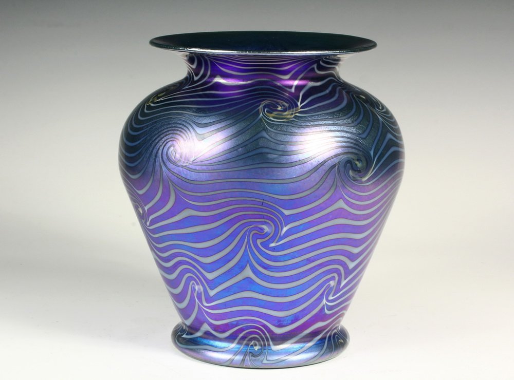 ART GLASS VASE - Iridescent Lavender Rose Vase, 'King