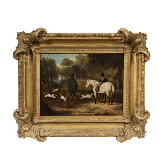American Naive Artist, Circa 1840 Hunter And Servant