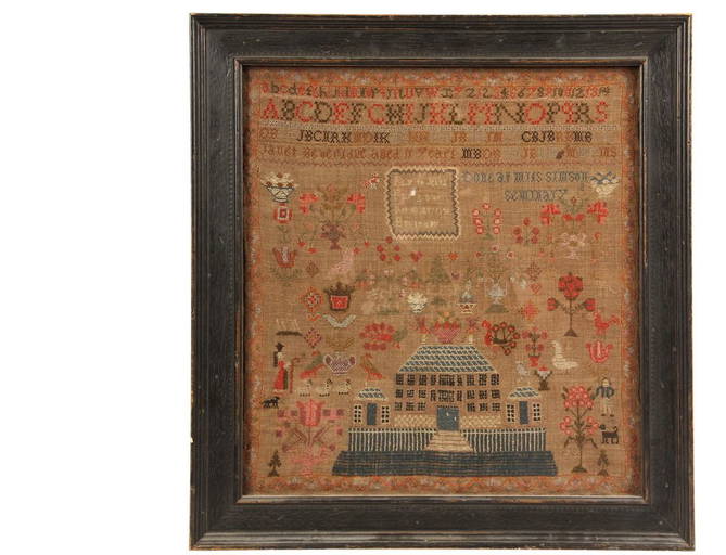 Early 19th C Framed Sampler "done At Miss Simson's