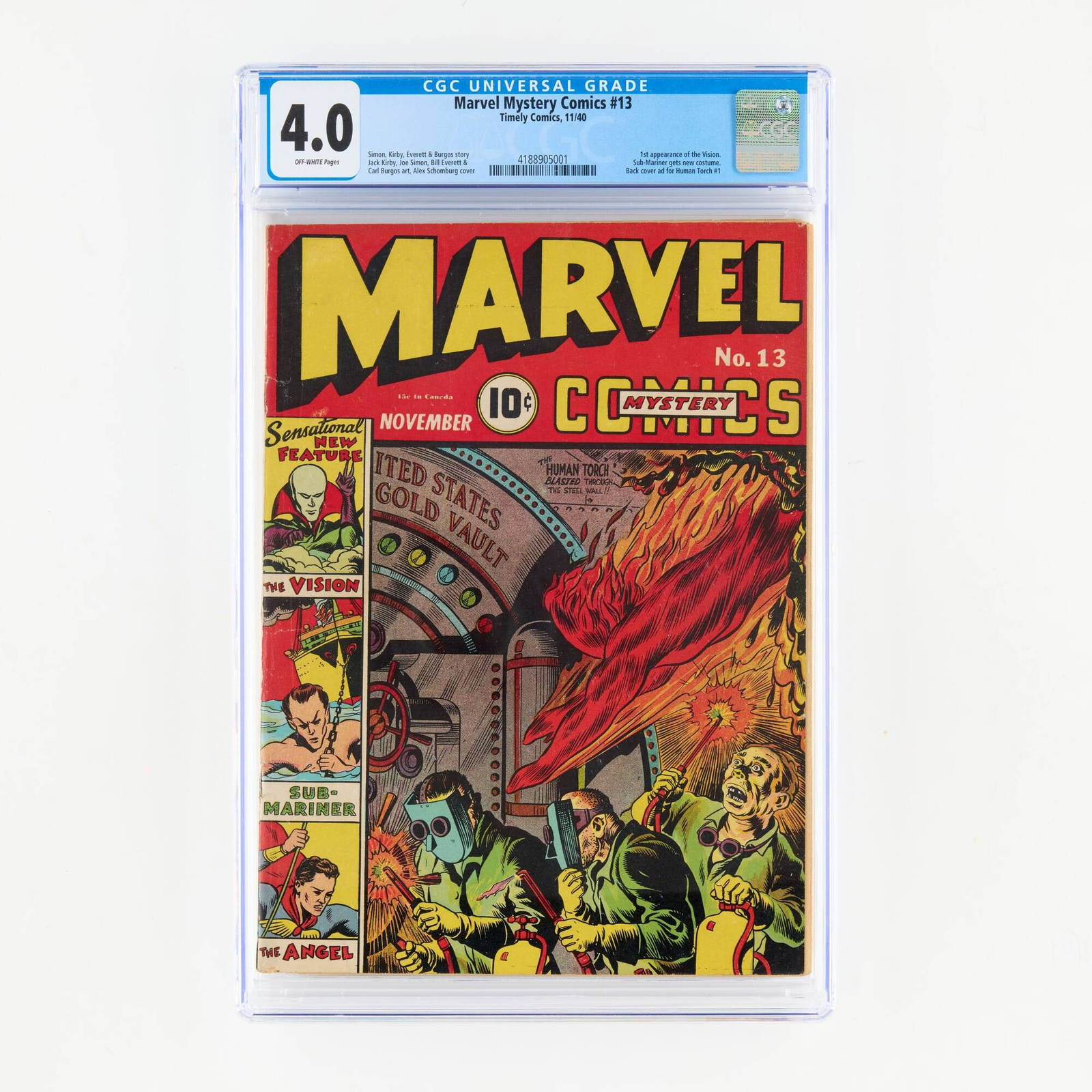 Timely Comics Marvel Mystery Comics #13 Cgc 4.0 Auction
