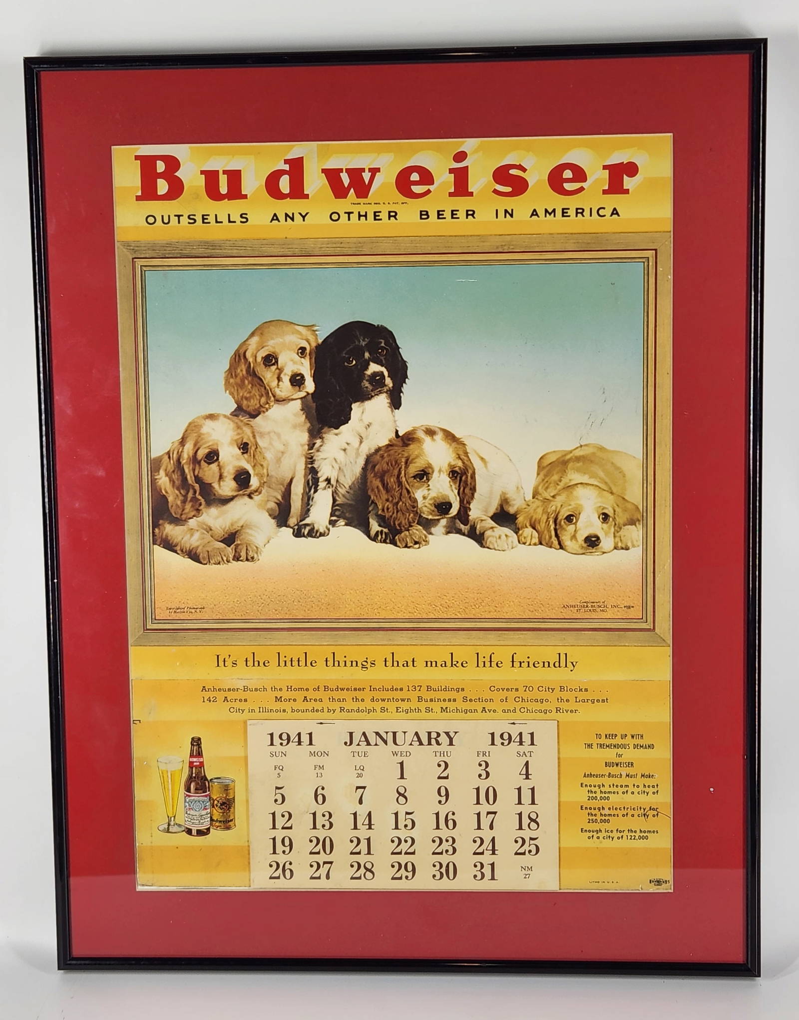 1941 Budweiser Cardboard Advertising Calendar Auction