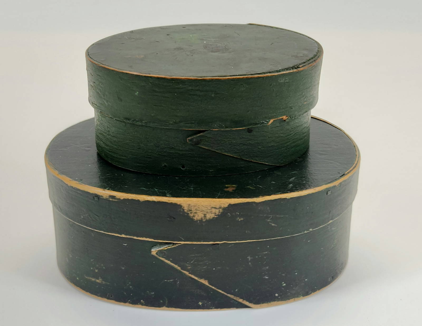 Pair Of Antique Green Painted Banded Boxes Auction