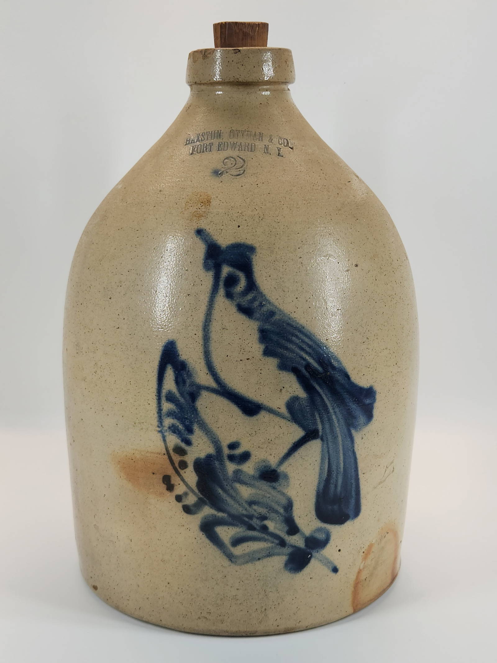 Haxstun Ottman Fort Edward Ny Blue Decorated Bird Jug Auction