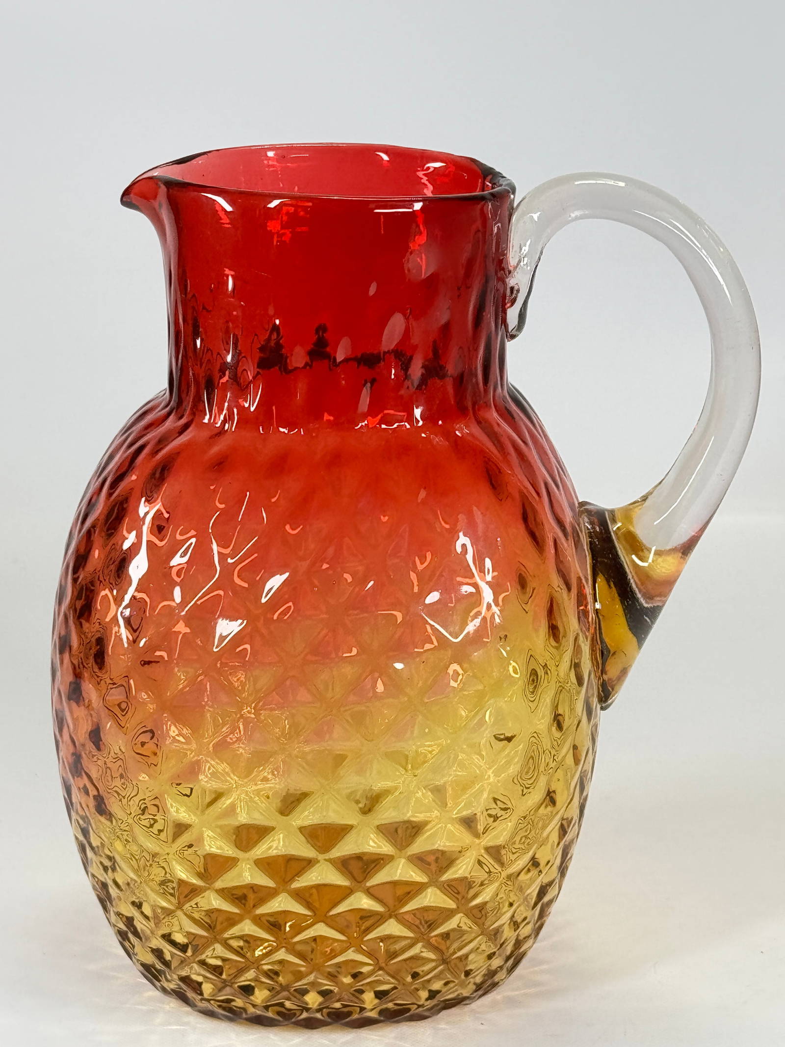 Antique Victorian Diamond Quilted Amberina Pitcher Auction