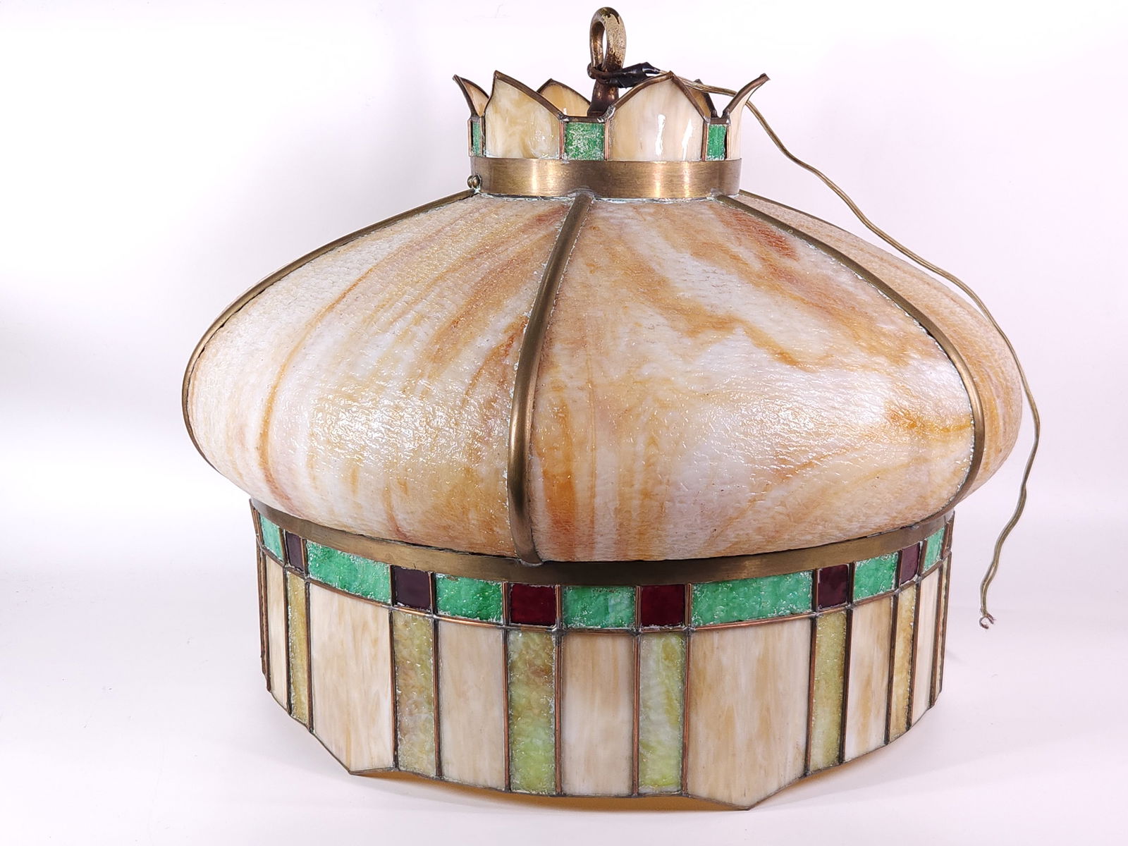 Antique Slag Glass Crown Hanging Ceiling Lamp Auction