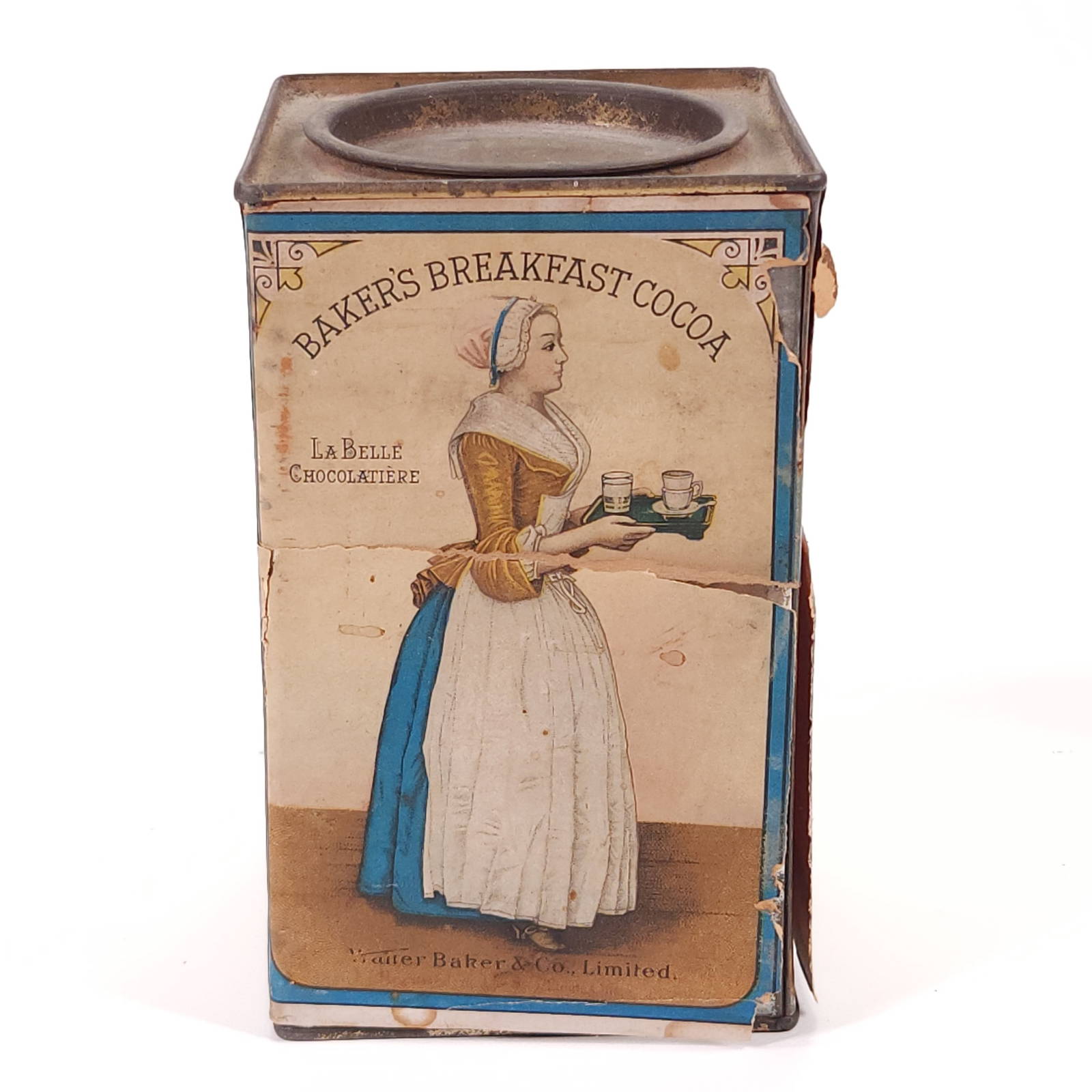 Baker's Breakfast Cocoa Tin W/ Paper Label Auction