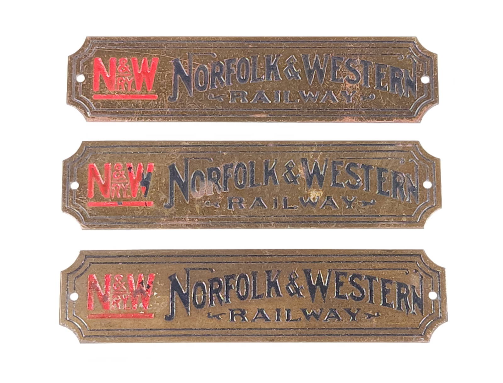 3) Antique Brass Norfolk & Western Railway Plaques Auction
