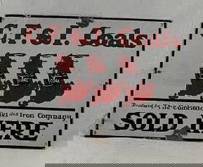 Porcelain C.f. & I Coal "sold Here" Sign W/ 3 Red Devils Auction