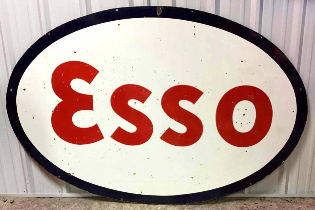 Esso Double Sided Porcelain Service Station Sign Auction