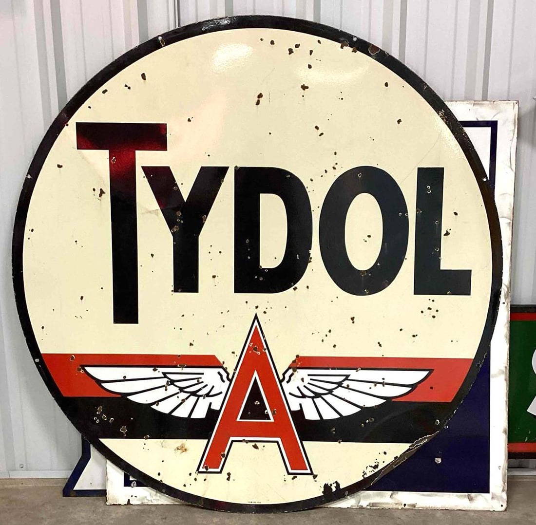 72" Tydol Flying A Double Sided Porcelain Sign Auction