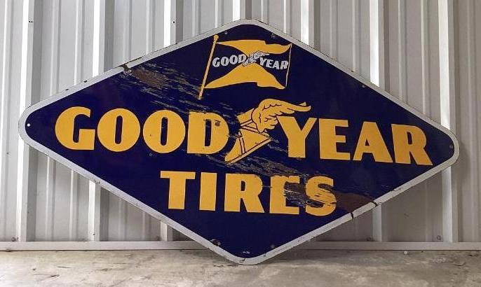 1939 Goodyear Porcelain Sign W/ Winged Foot & Flag Auction
