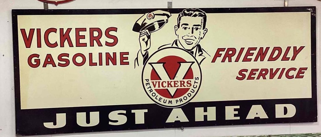 Vickers Gasoline Friendly Service Roadside Billboard Sign W/ Attendant ...