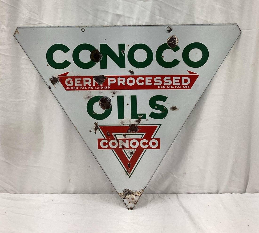 24" Conoco Germ Processed Oils Porcelain Sign Auction