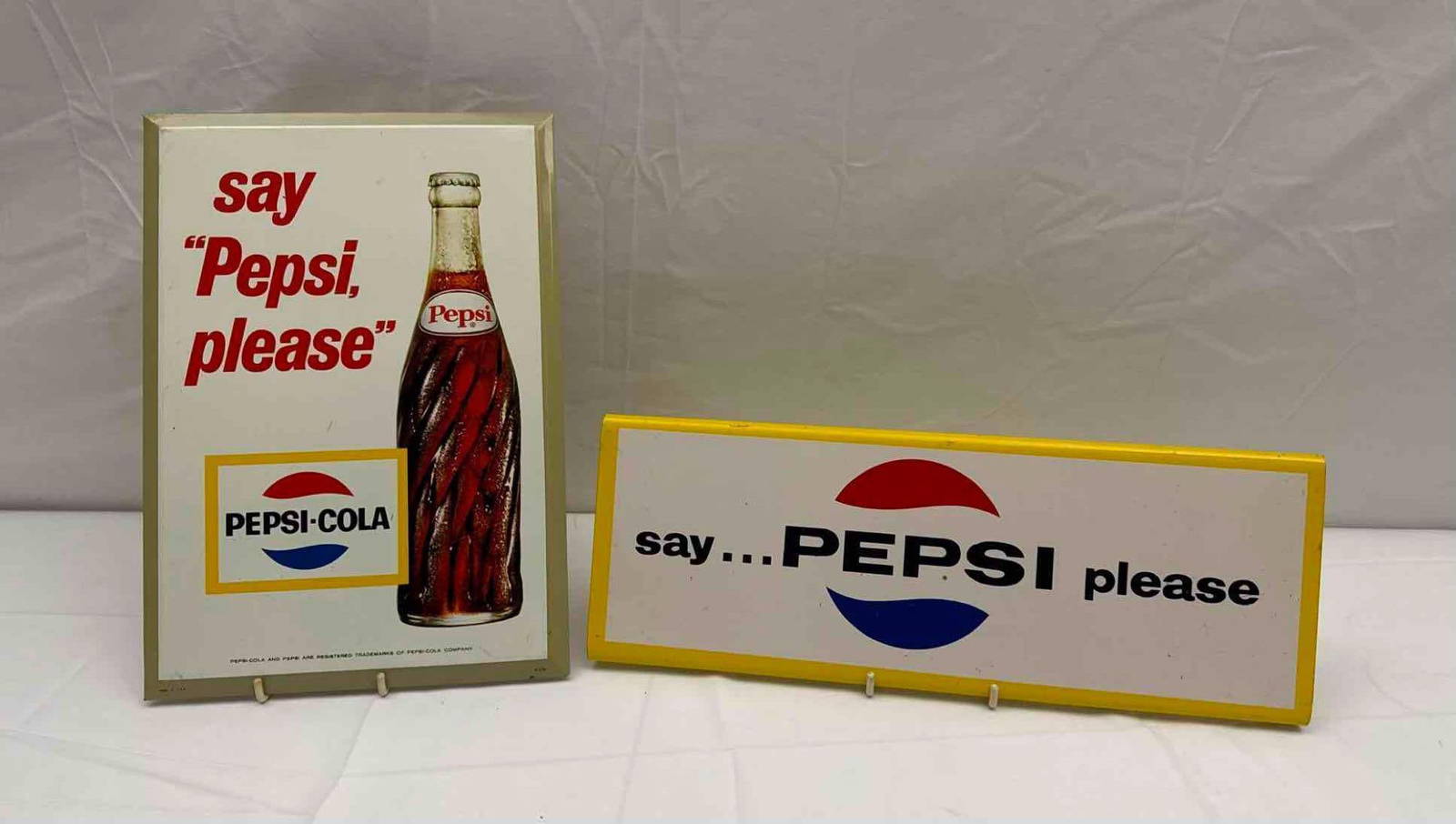 Pepsi Celluloid Over Cardboard Bottle Sign And Door Push Auction