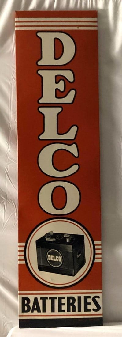 1952 Delco Batteries Vertical Sign Auction