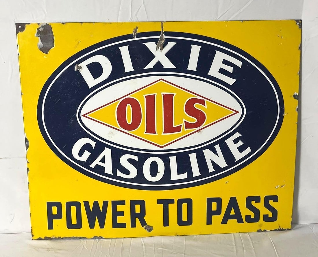 Dixie Gasoline And Oils Porcelain Sign Auction