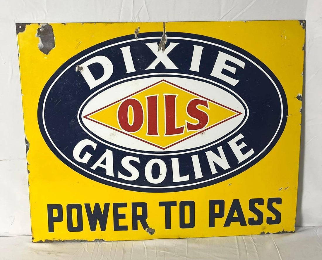Dixie Gasoline And Oils Porcelain Sign Auction
