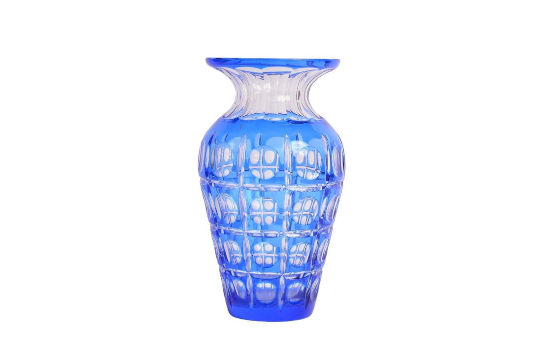 Vintage Cobalt Blue Hand Cut Crystal Caesar Vase Bohemiae Co. Auction