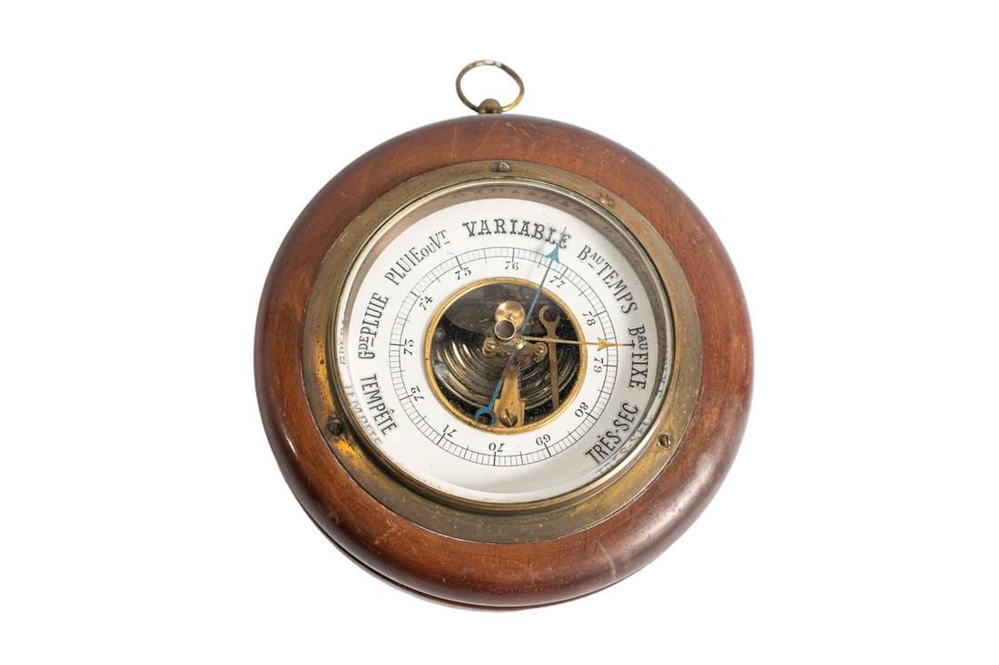 Vintage 1945 Cherry Wood Aneroid Barometer - Weather Predictor Auction